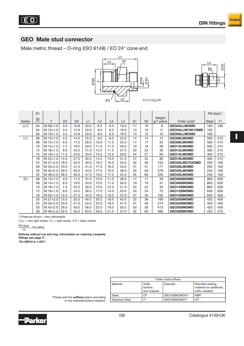 GEO Male stud connector > DIN fittings | PARKER ON